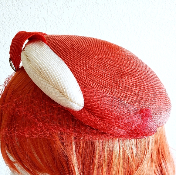 Vintage | Accessories | 94s White Red Turban Style Calot Half Hat Vtg ...